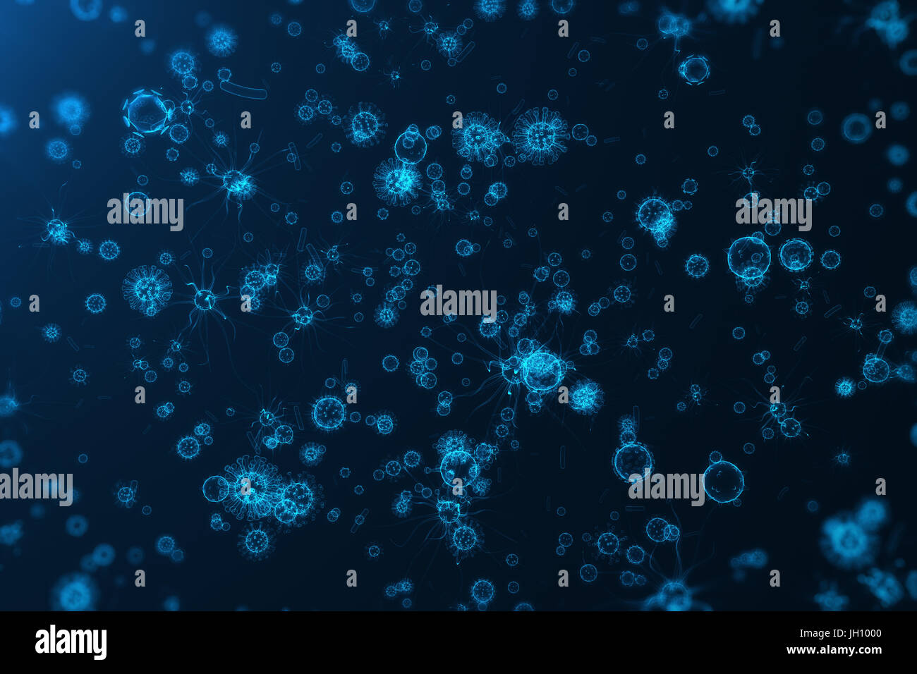 Viruses in infected organism, viral disease epidemic, virus abstract on ...