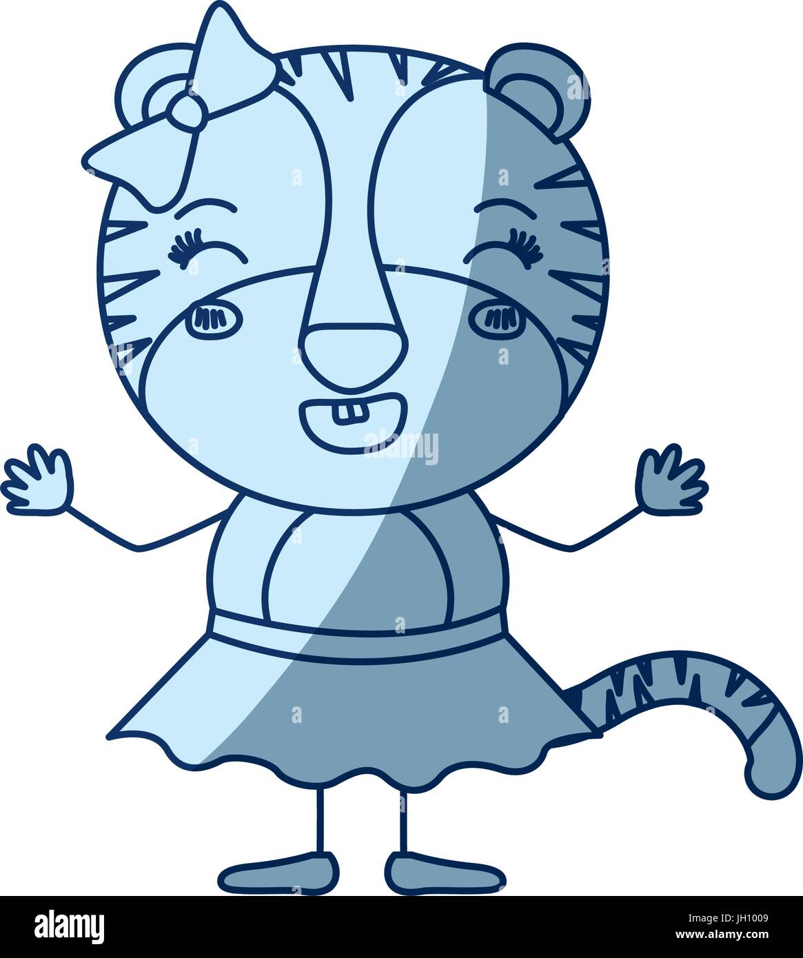 blue color shading silhouette caricature of cute happiness expression ...