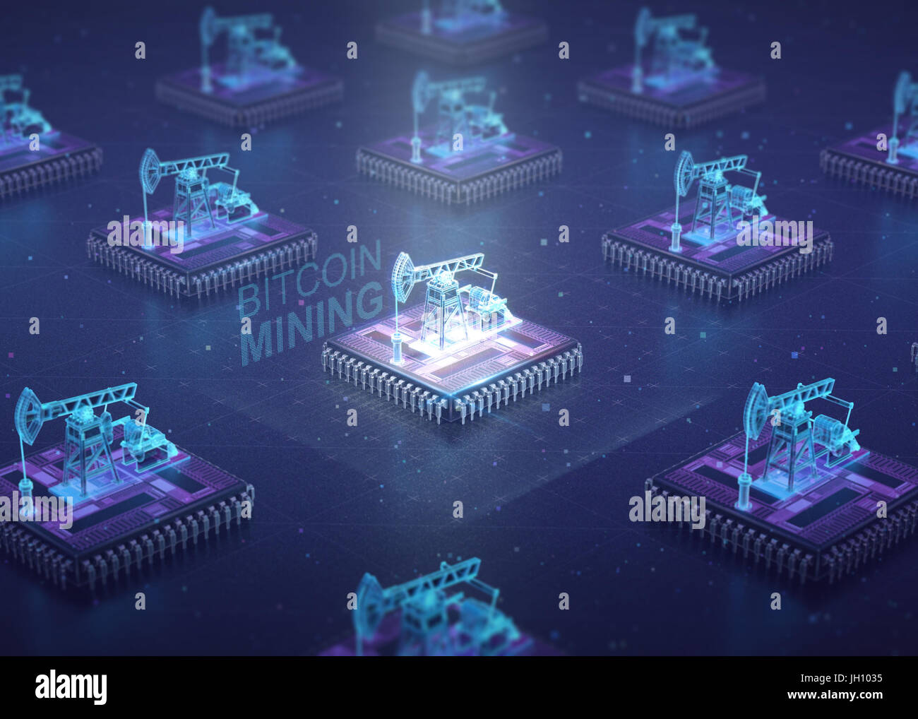 Computer Circuit Board with muliple asic chips and oil pump jacks on ...