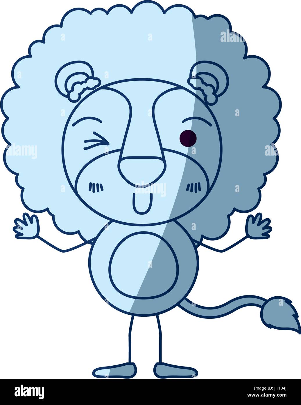 blue color shading silhouette caricature of cute lion wink eye ...