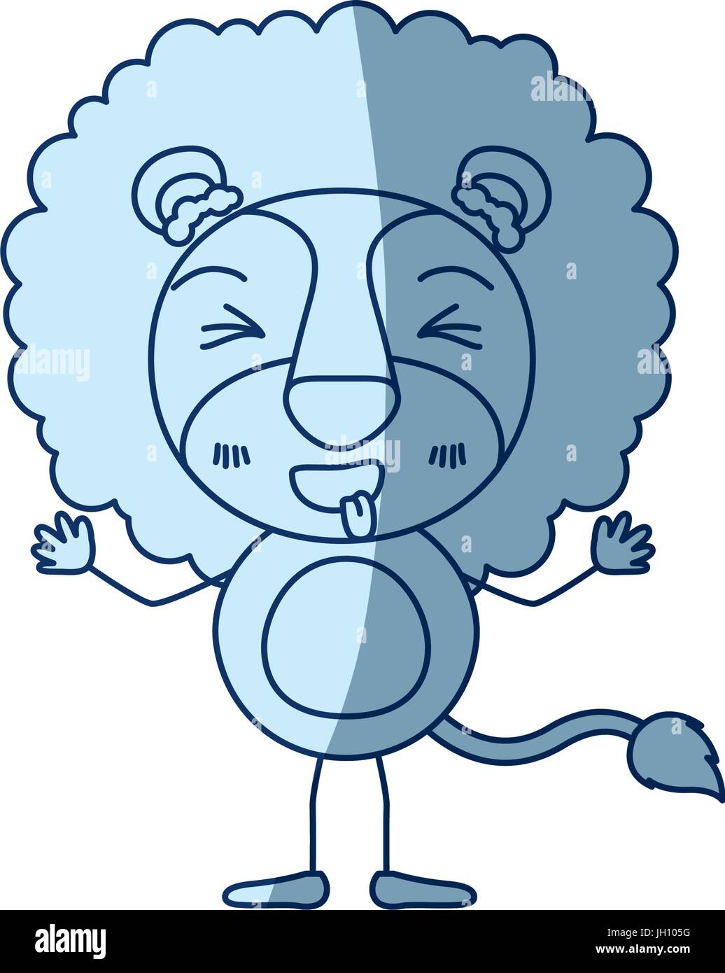 blue color shading silhouette caricature of cute lion disgust ...
