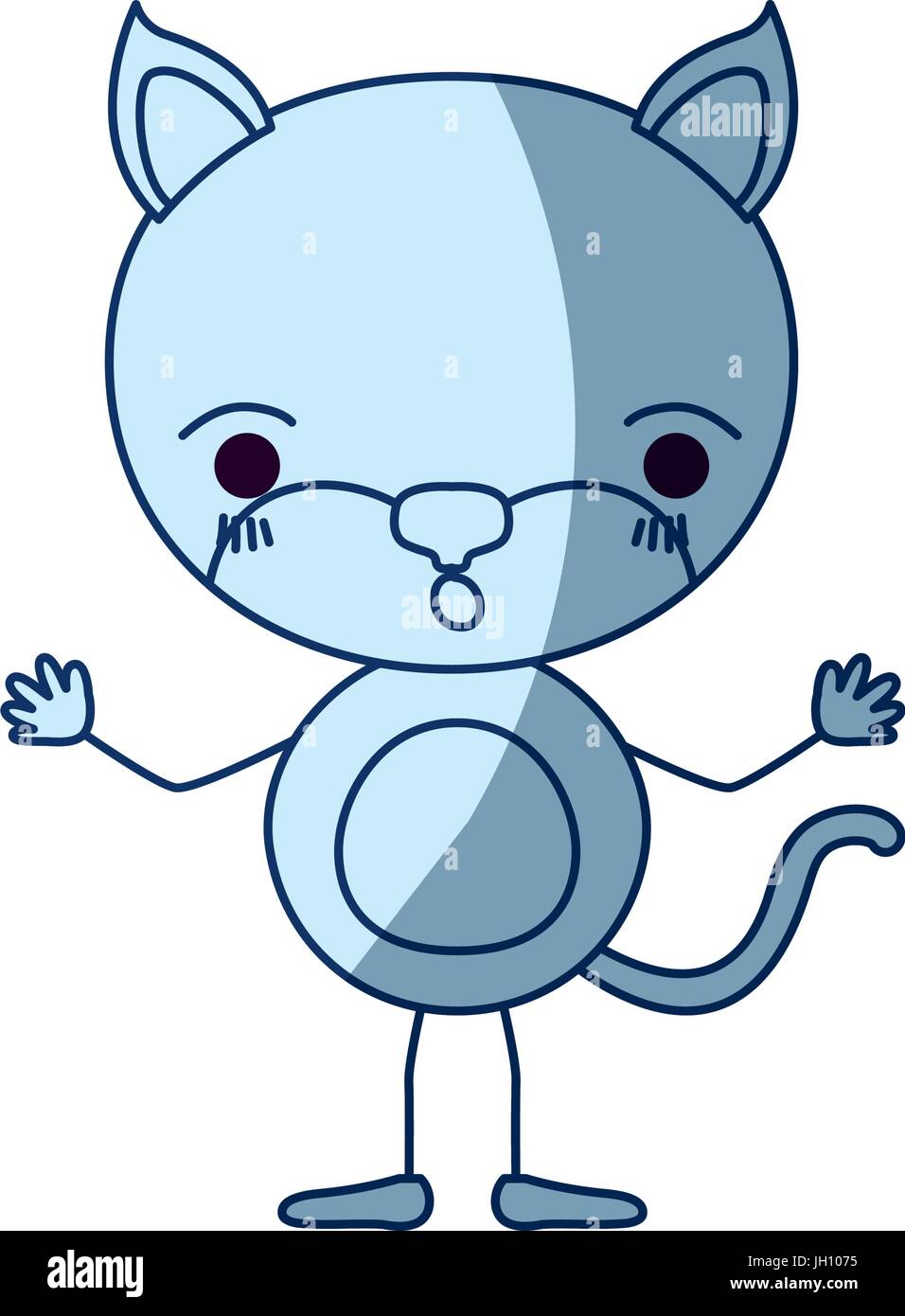 blue color shading silhouette caricature of cute cat astonished ...