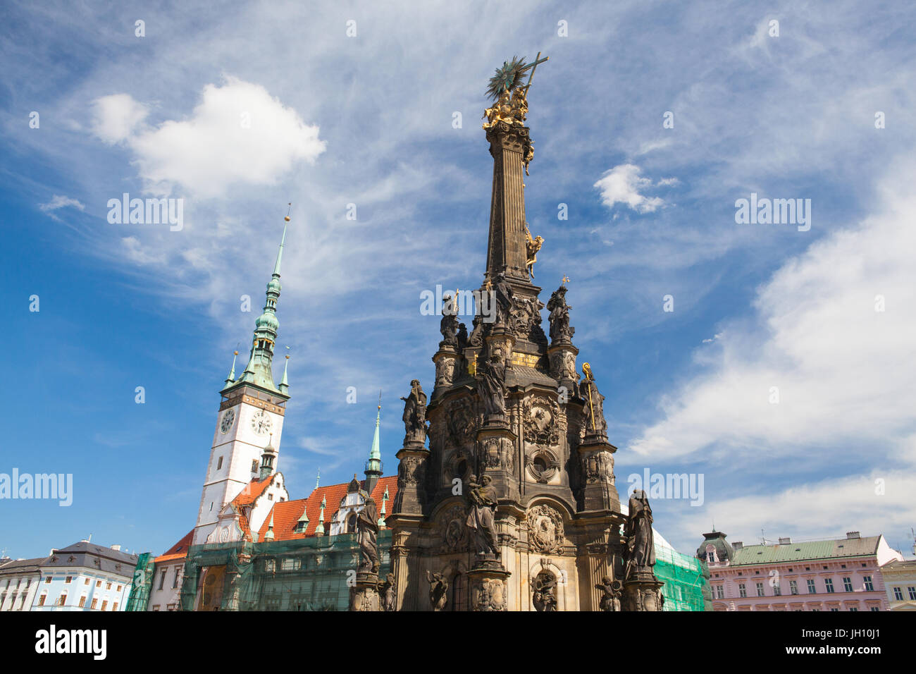 Town hall and Holy Trinity Column in the main square of the old town of ...