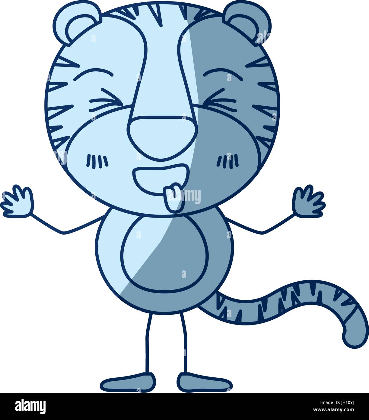 blue color shading silhouette caricature of cute tiger disgust ...