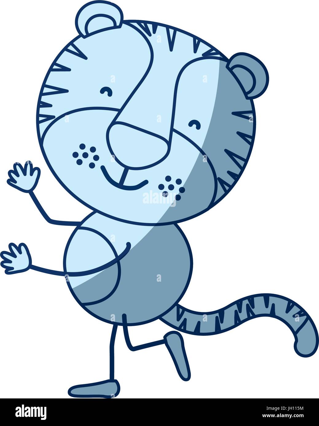 blue color shading silhouette caricature with cute tiger dancing Stock ...