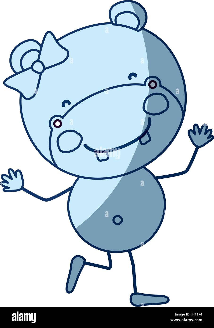 blue color shading silhouette caricature of cute expression female ...