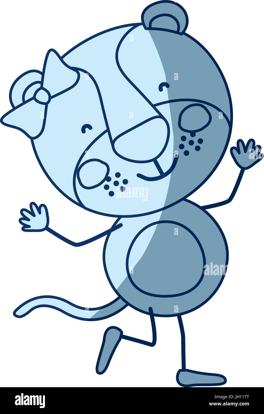blue color shading silhouette caricature of cute expression female ...