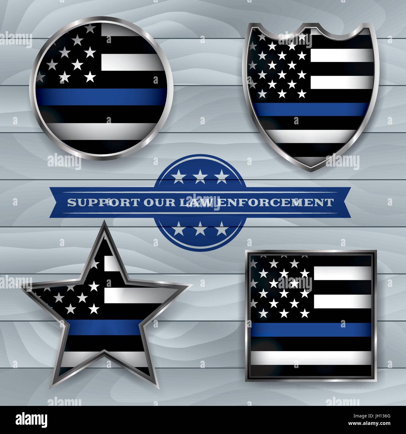 American flag badges and emblems symbolic of support for law ...