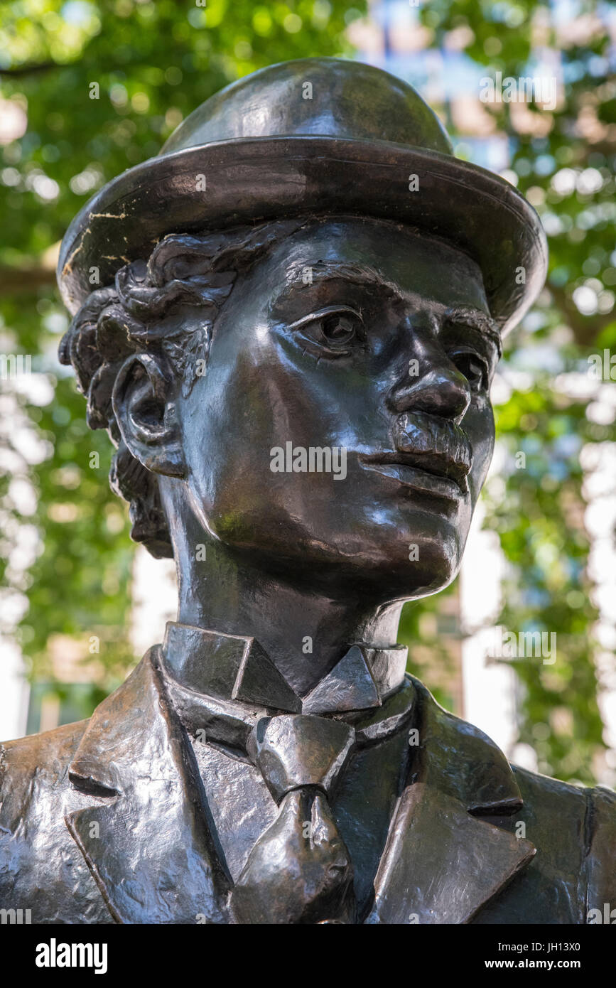 LONDON, UK - JUNE 14TH 2017: A statue of famous actor Charlie Chaplin ...