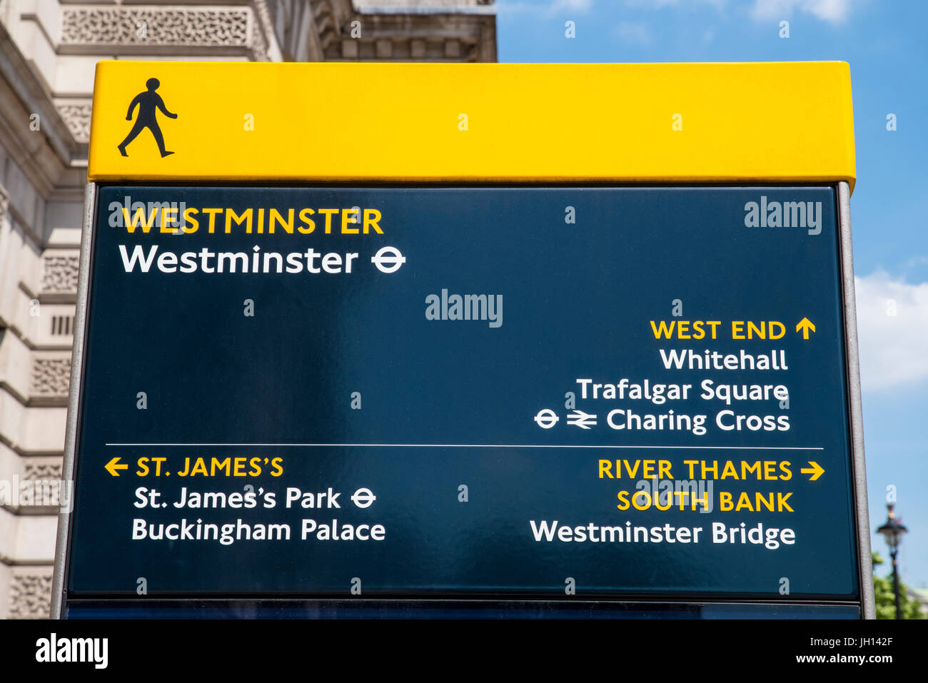 A pedestrian sign in central London showing the nearest sights and ...
