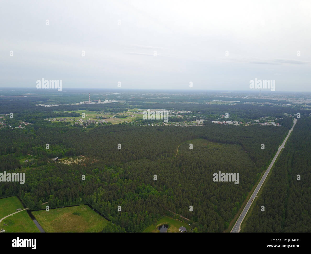 evening dusk sunset Aerial view of countryside, drone top view Stock ...