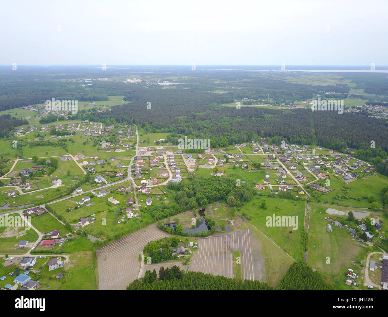evening dusk sunset Aerial view of countryside, drone top view Stock ...