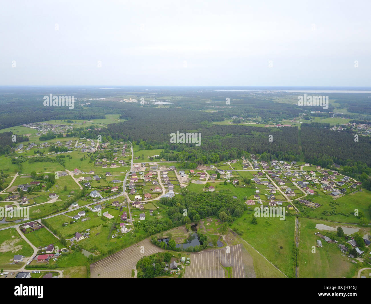 evening dusk sunset Aerial view of countryside, drone top view Stock ...