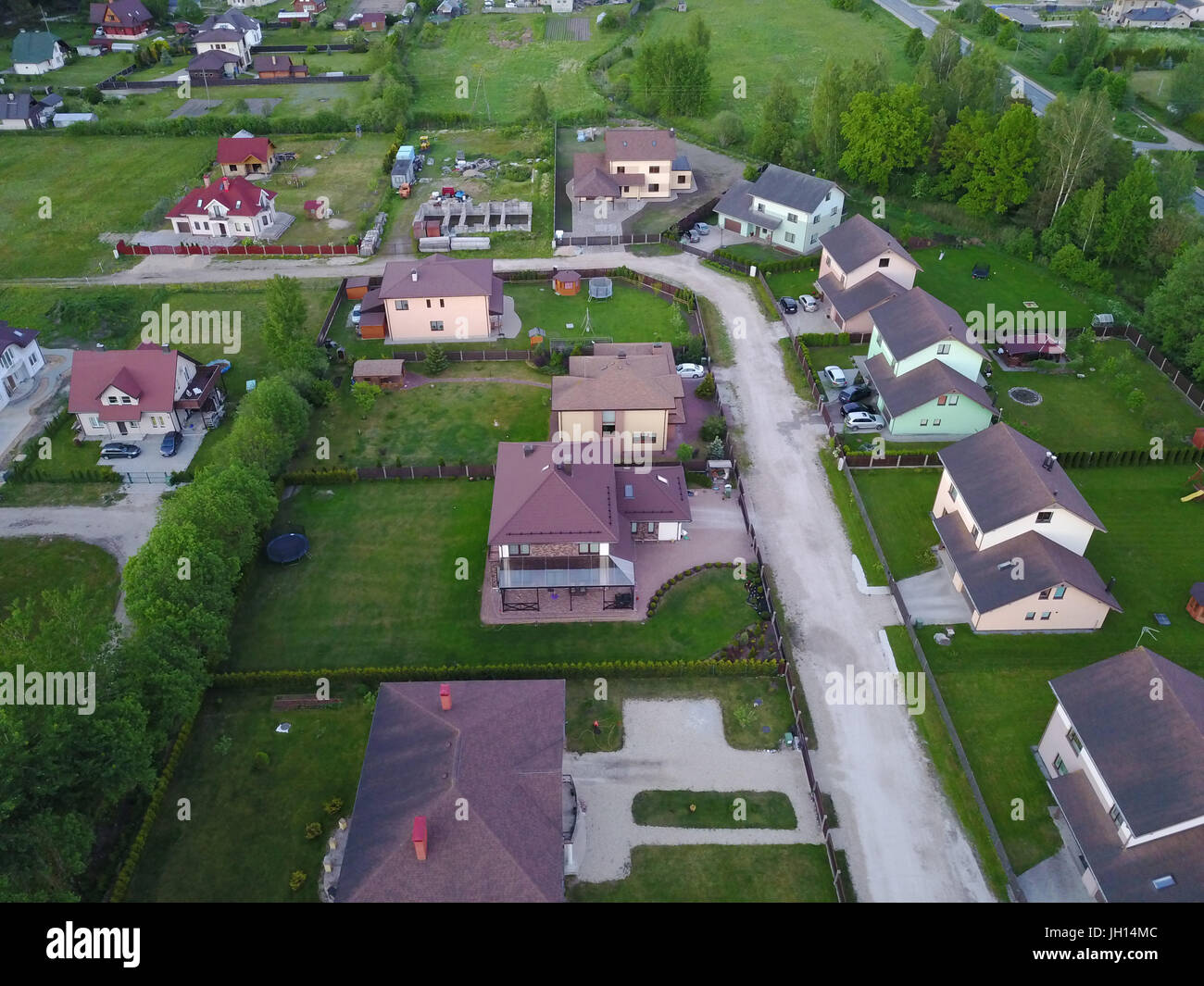 evening dusk sunset Aerial view of countryside, drone top view Stock ...
