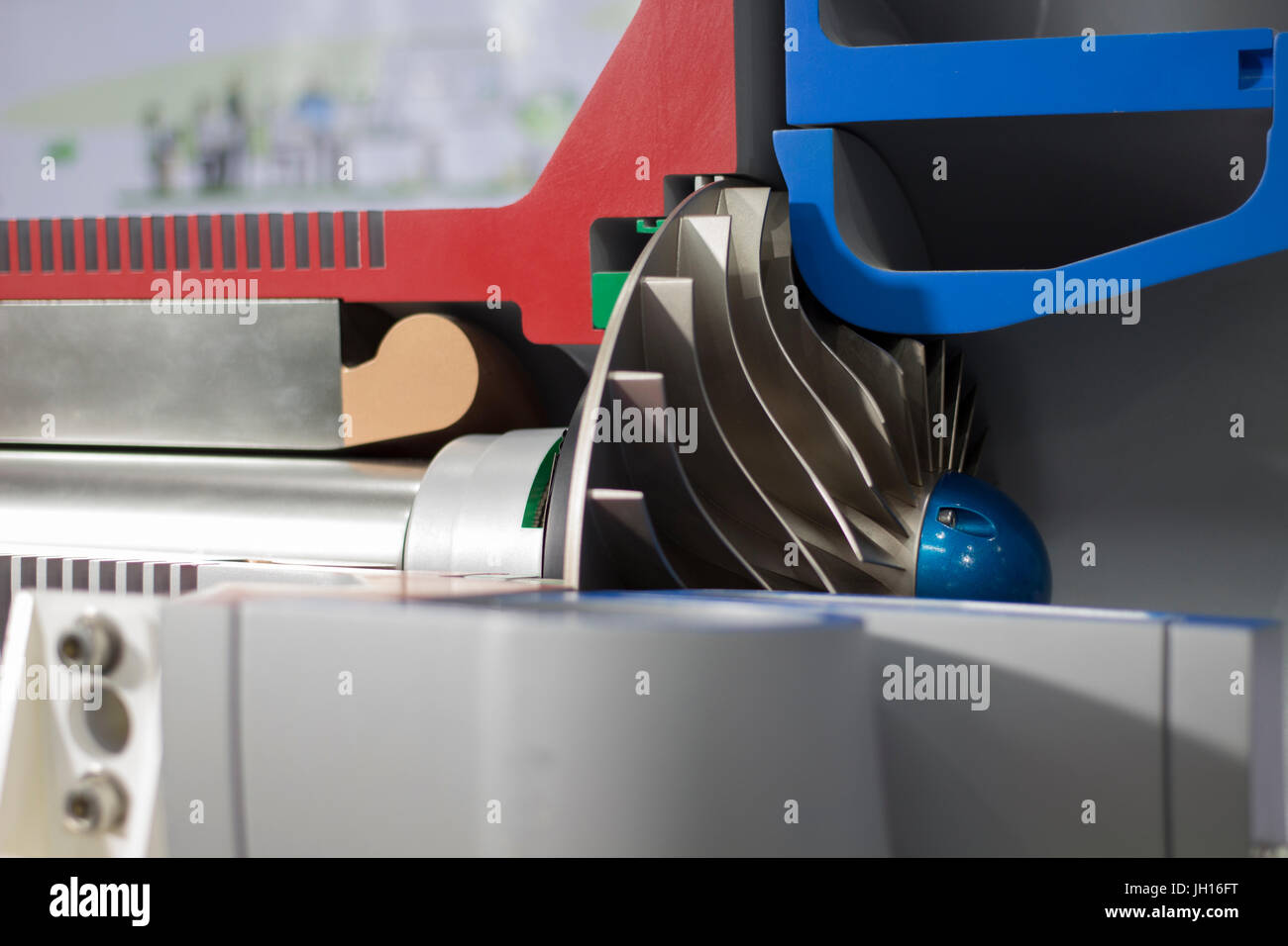 Close up impeller in side Indsustrial air blower, cross section view ...