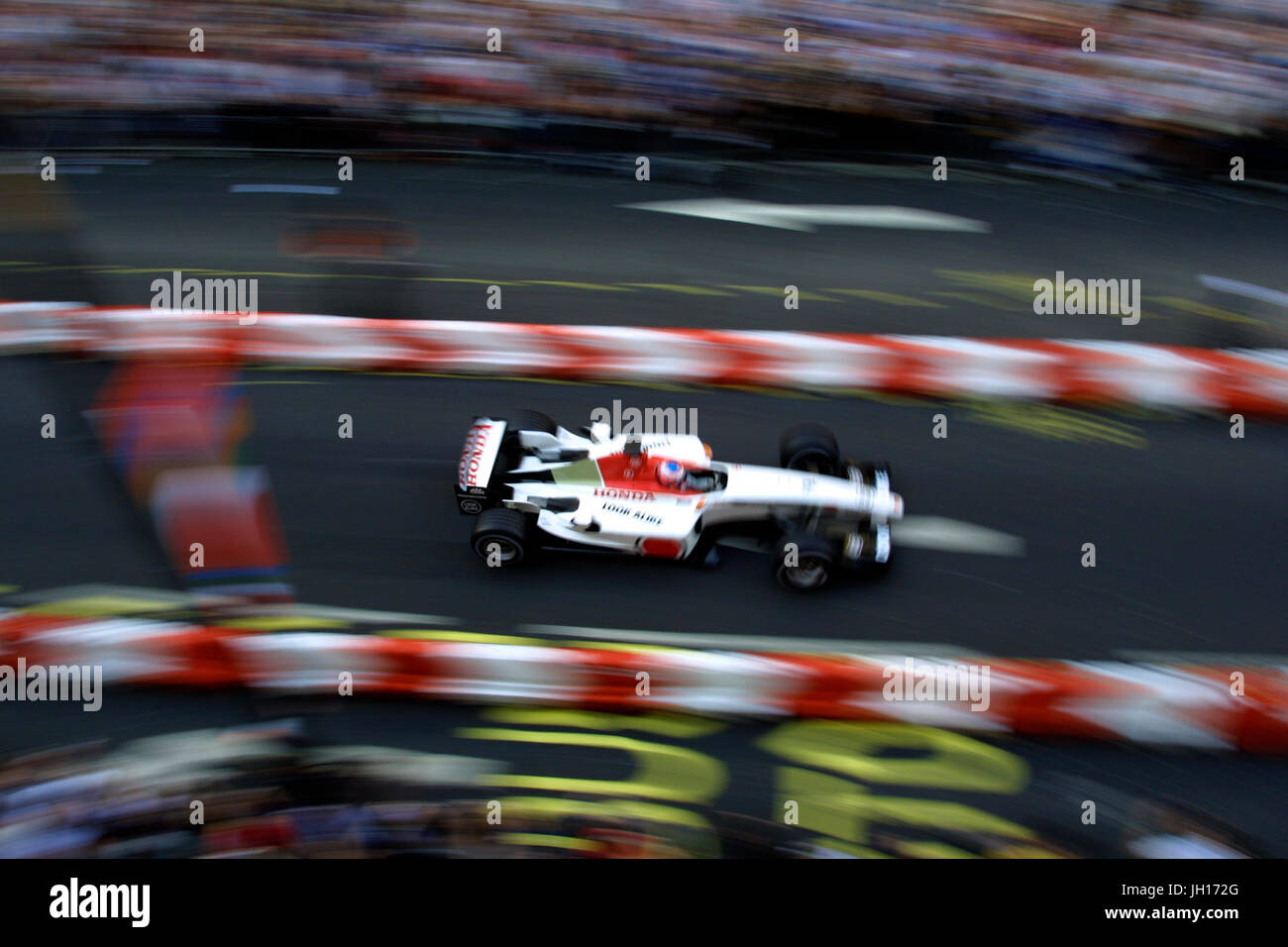 Jenson Button ina BAR Honda during an F1 demonstration around ...