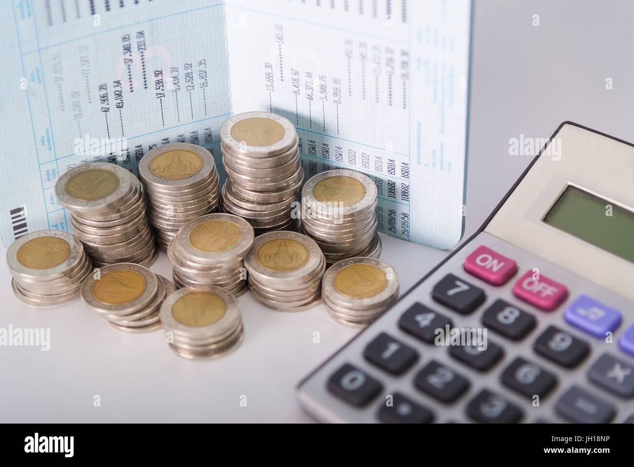 Savings, increasing columns of coins, piles of coins arranged as a ...