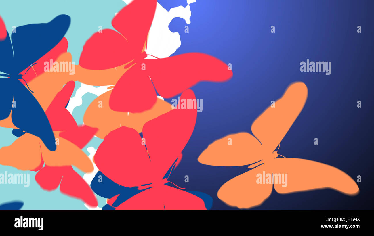 3d illustration of Colorful Butterfly Swarm are flying from left to ...