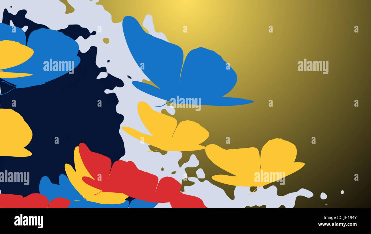 3d illustration of Colorful Butterfly Swarm with yellow background ...