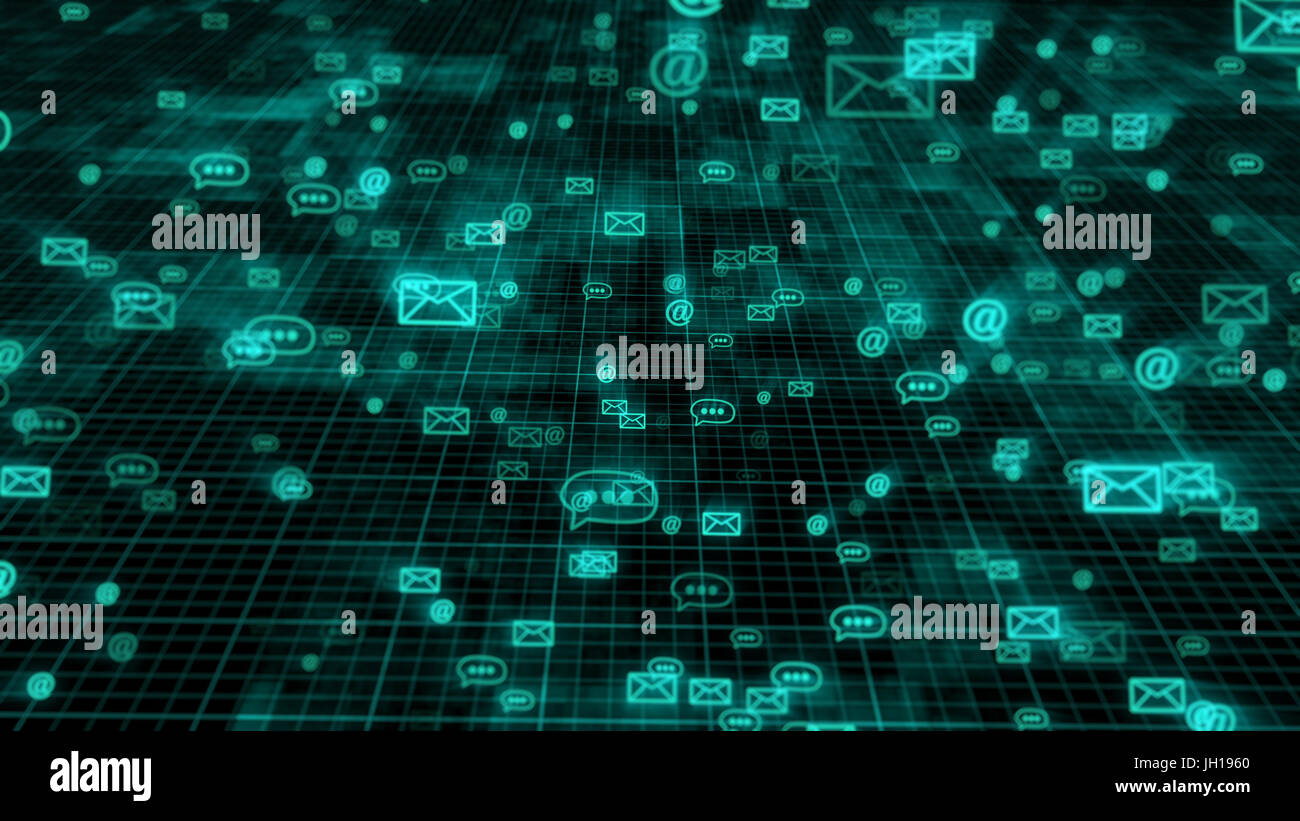 3d rendering of internet email technology concept on a dark grid ...