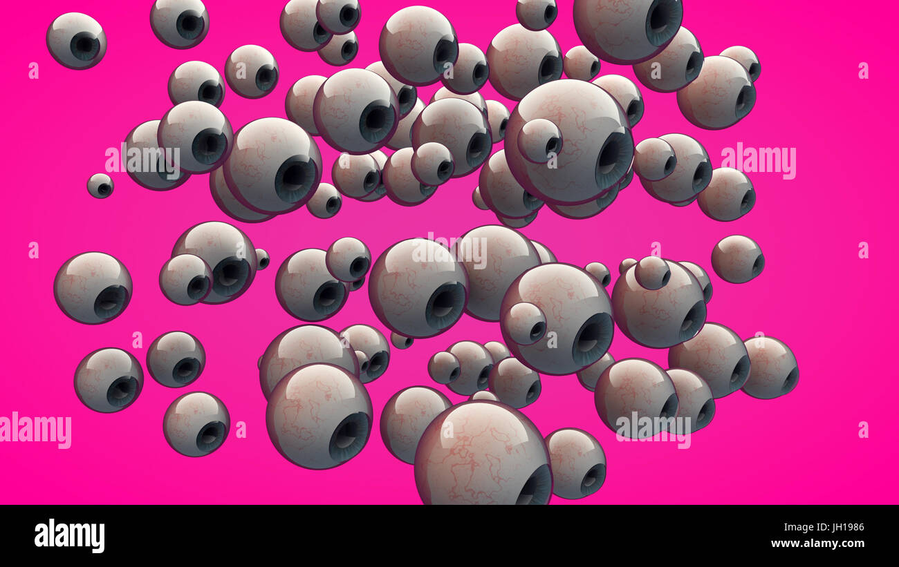A group of eyeballs with different sizes and pink background. Big ...