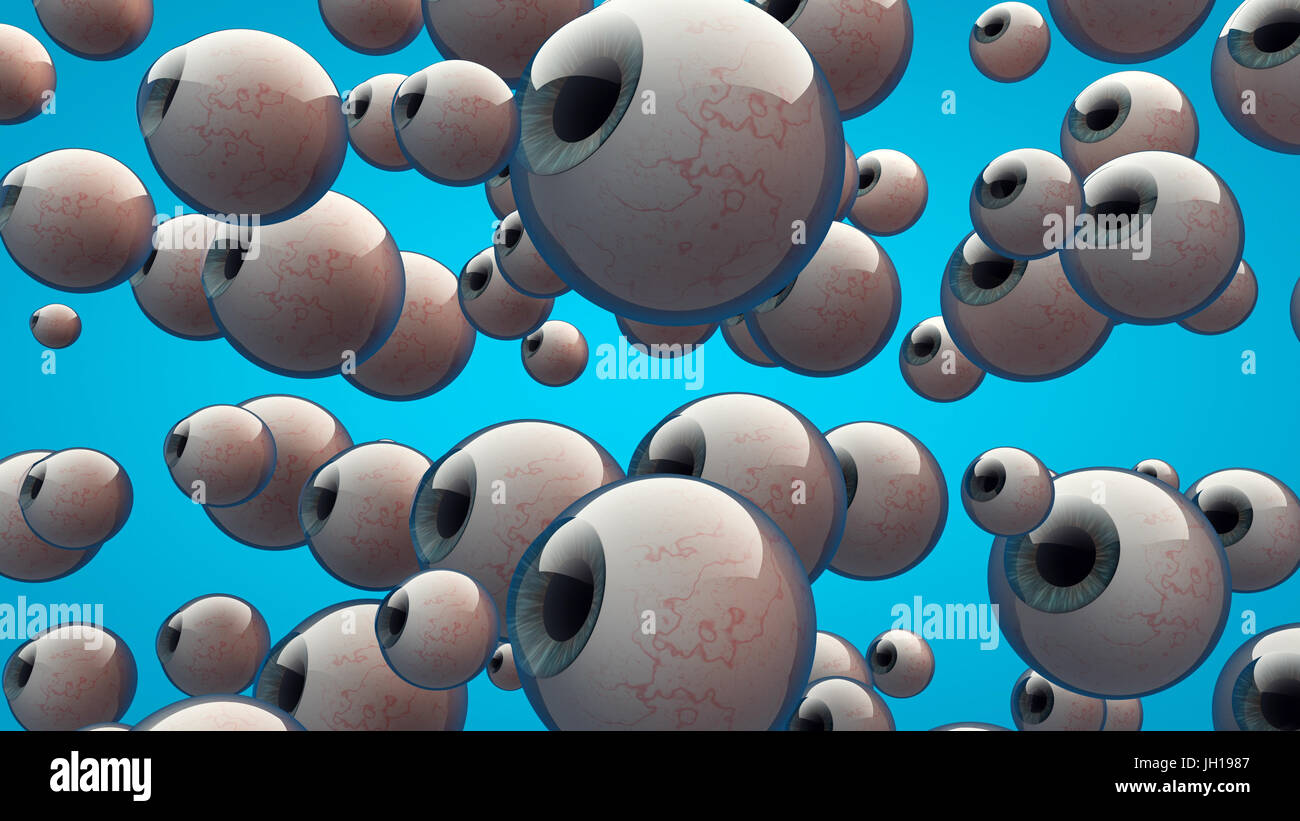 A group of eyeballs with different sizes and light blue background. Big ...