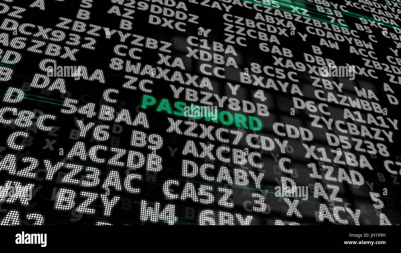 3d illustration. Green Word -Password- between searching of abstract ...