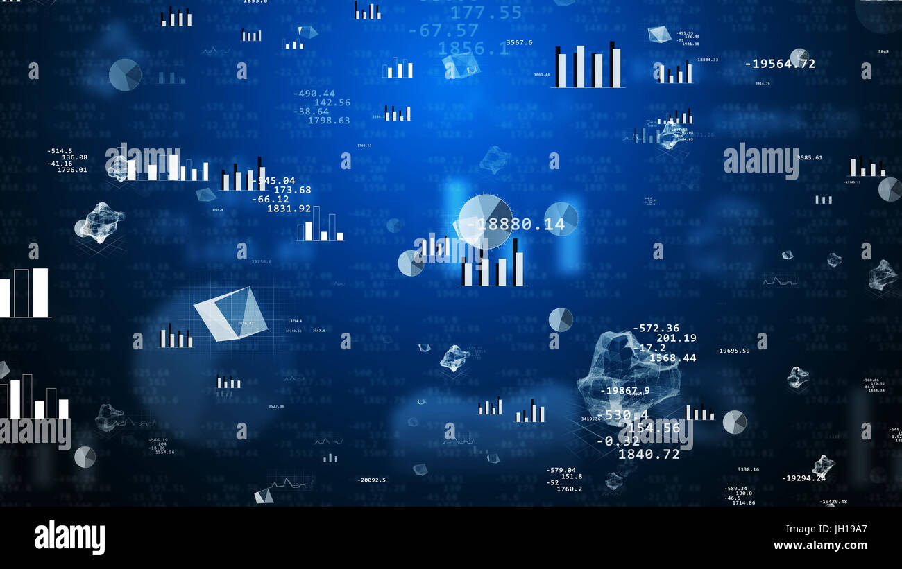 3d illustration. Big business concept. Abstract financial signs, charts ...