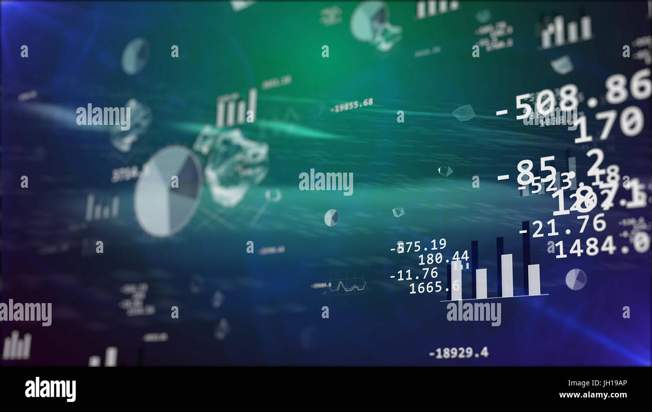 3d rendering of Business background with stock market elements: graph ...