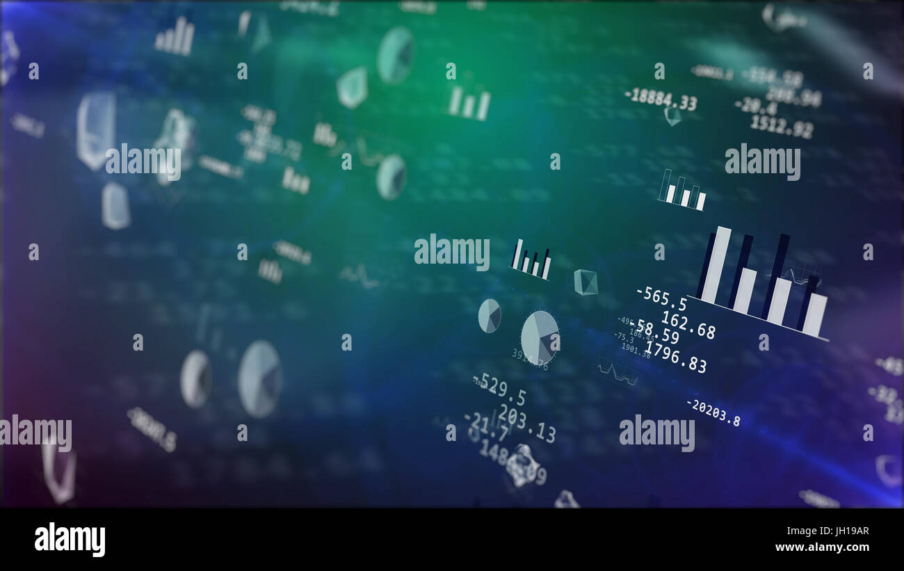 3d rendering of Business background with stock market elements: graph ...