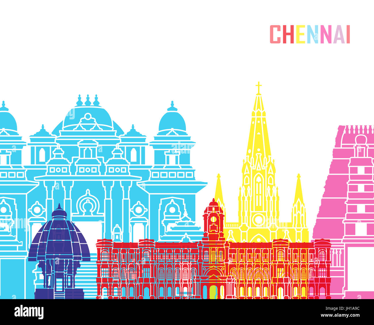 Chennai skyline pop in editable vector file Stock Photo - Alamy