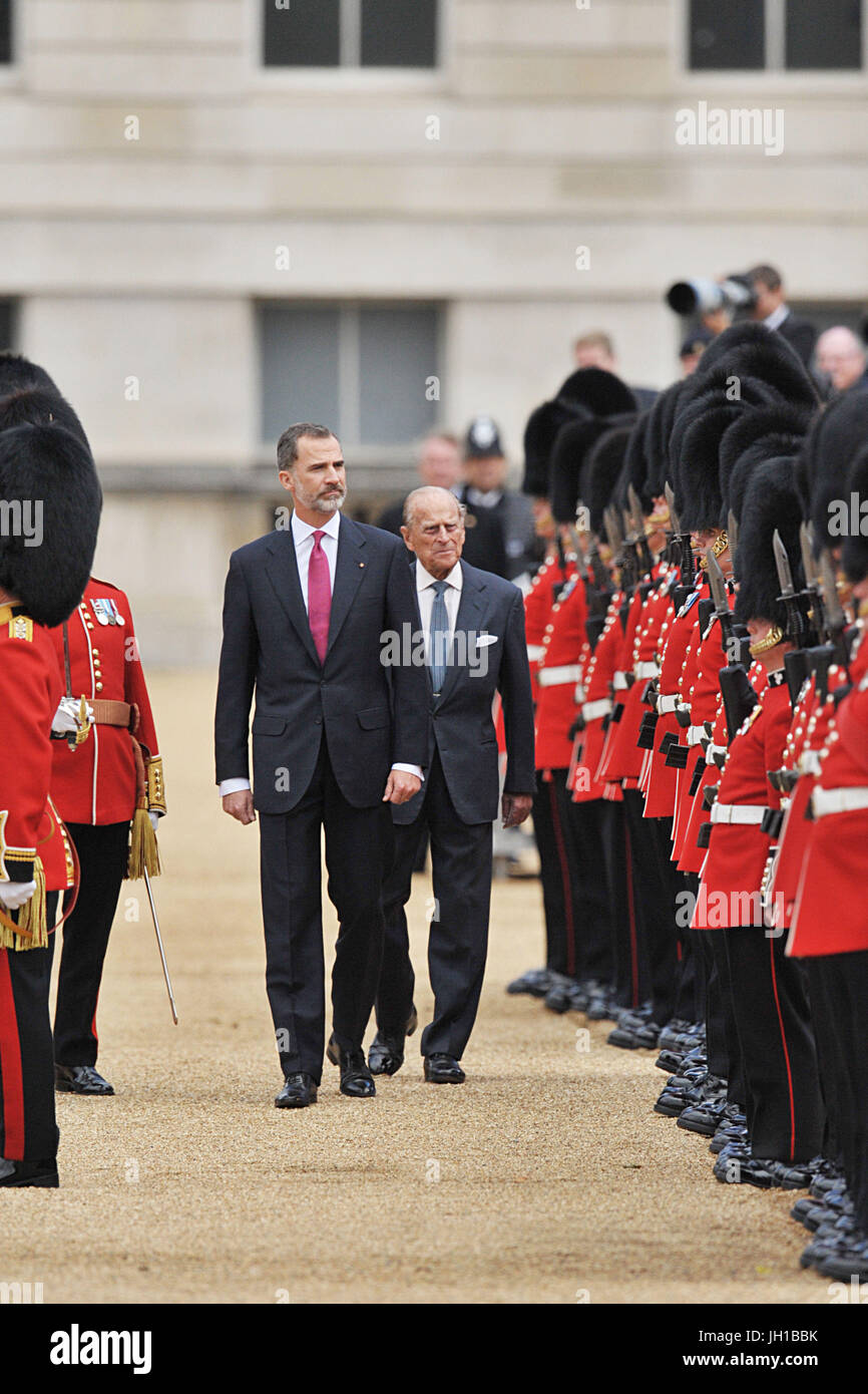 The Duke of Edinburgh and King Felipe VI of Spain inspect a guard of ...