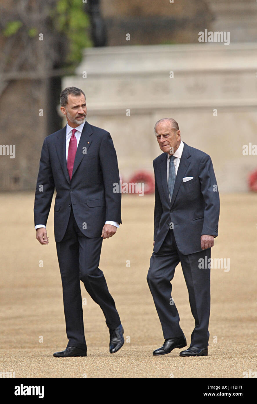 The Duke of Edinburgh and King Felipe VI of Spain after inspecting a ...