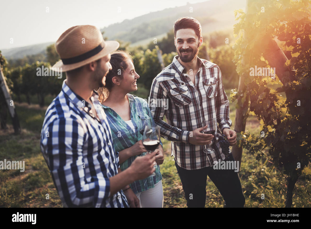 People sampling and tasting wines in vineyard Stock Photo - Alamy