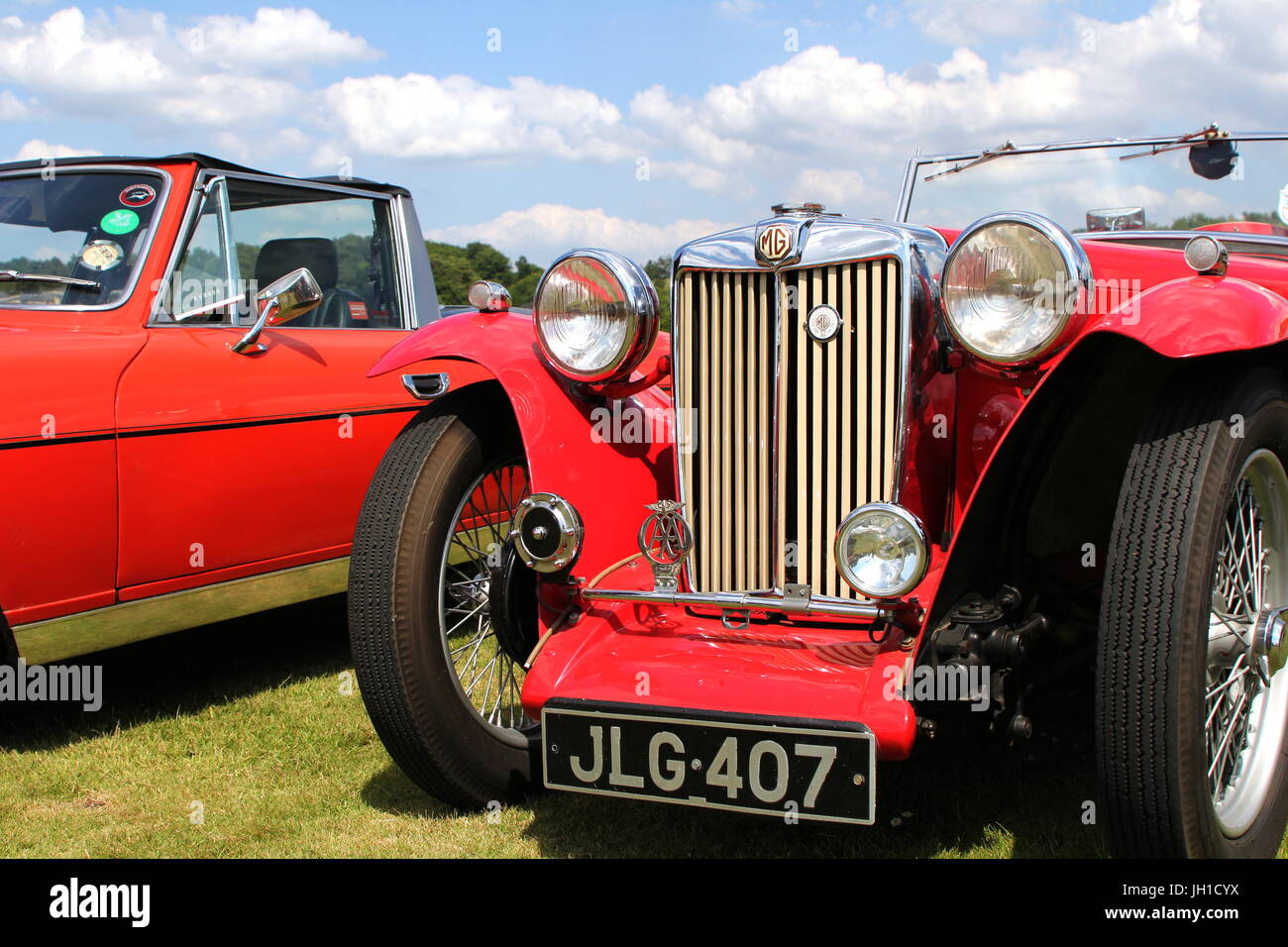 Grille, lights and front bumper of a classic MG TA convertible sports ...