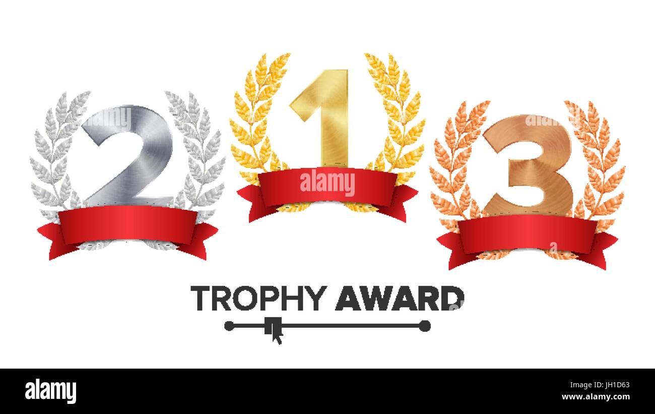 Trophy Award Set Vector. Figures 1, 2, 3 One, Two, Three In A Realistic ...