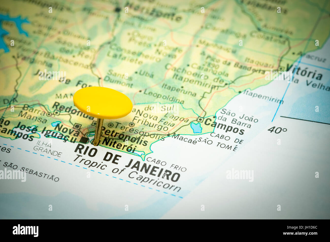 map marked with the location of rio de janeiro Stock Photo - Alamy