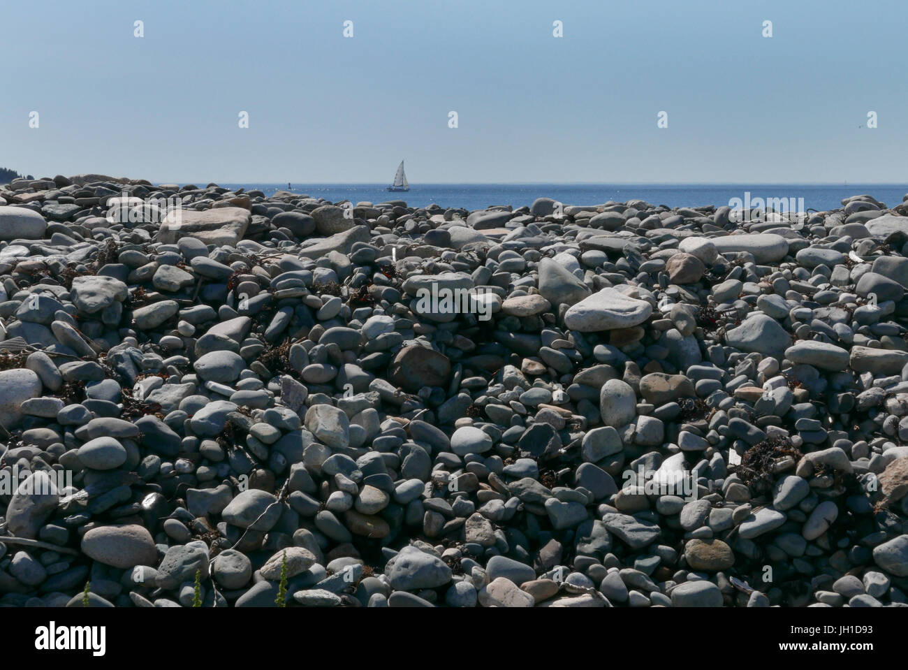 A natural seawall of granite boulders at Seawall on Mt Desert Island ...
