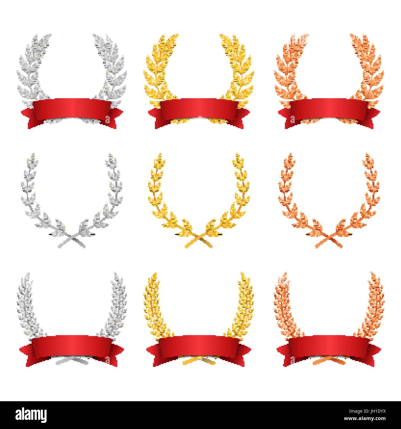 Laurel Wreath Trophy Set Vector. Award Placement Achievement. Realistic ...
