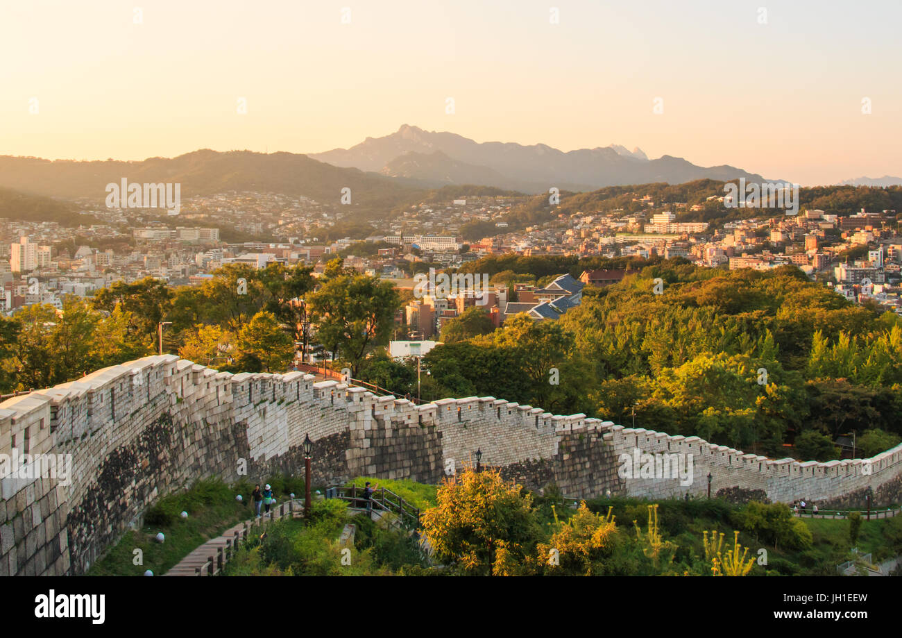 Hanyangdoseong, a fortress wall in Seoul city in Korea. It was the ...