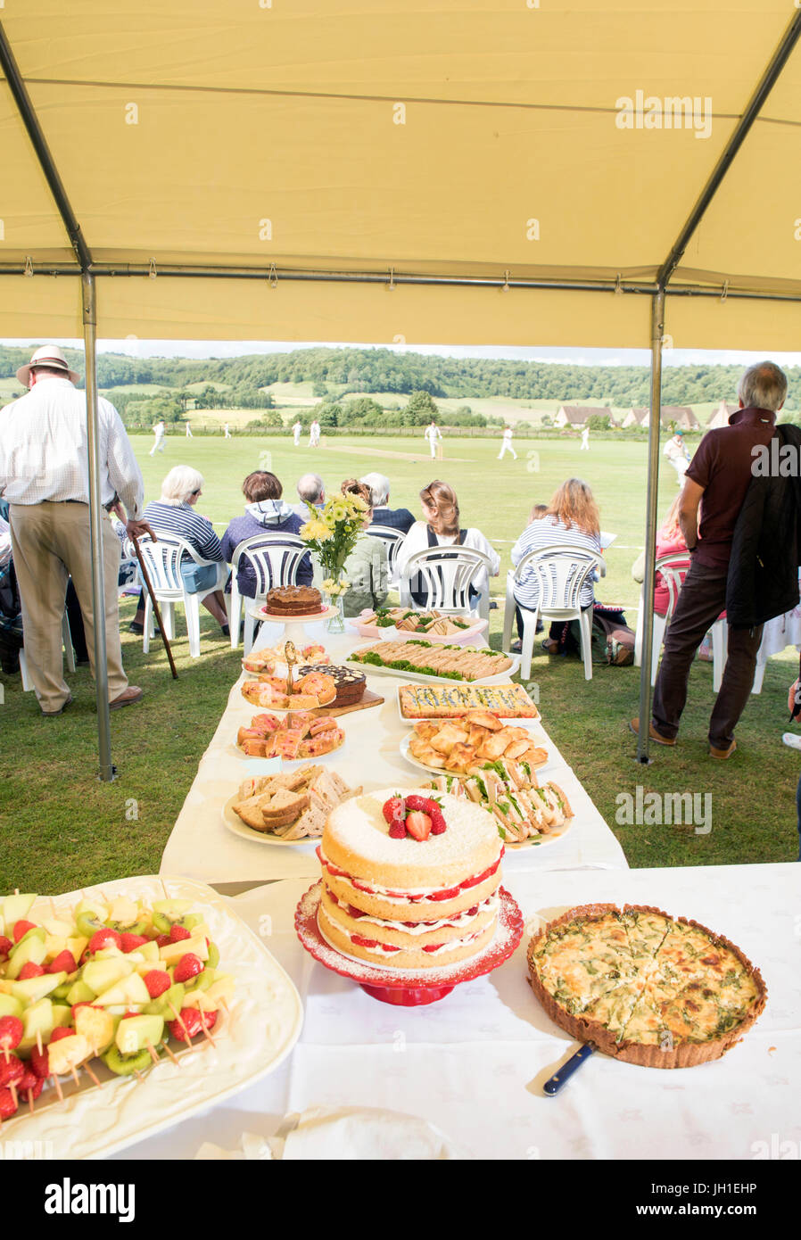 A classic cricket tea at North Nibley Cricket Club, Gloucestershire, UK ...