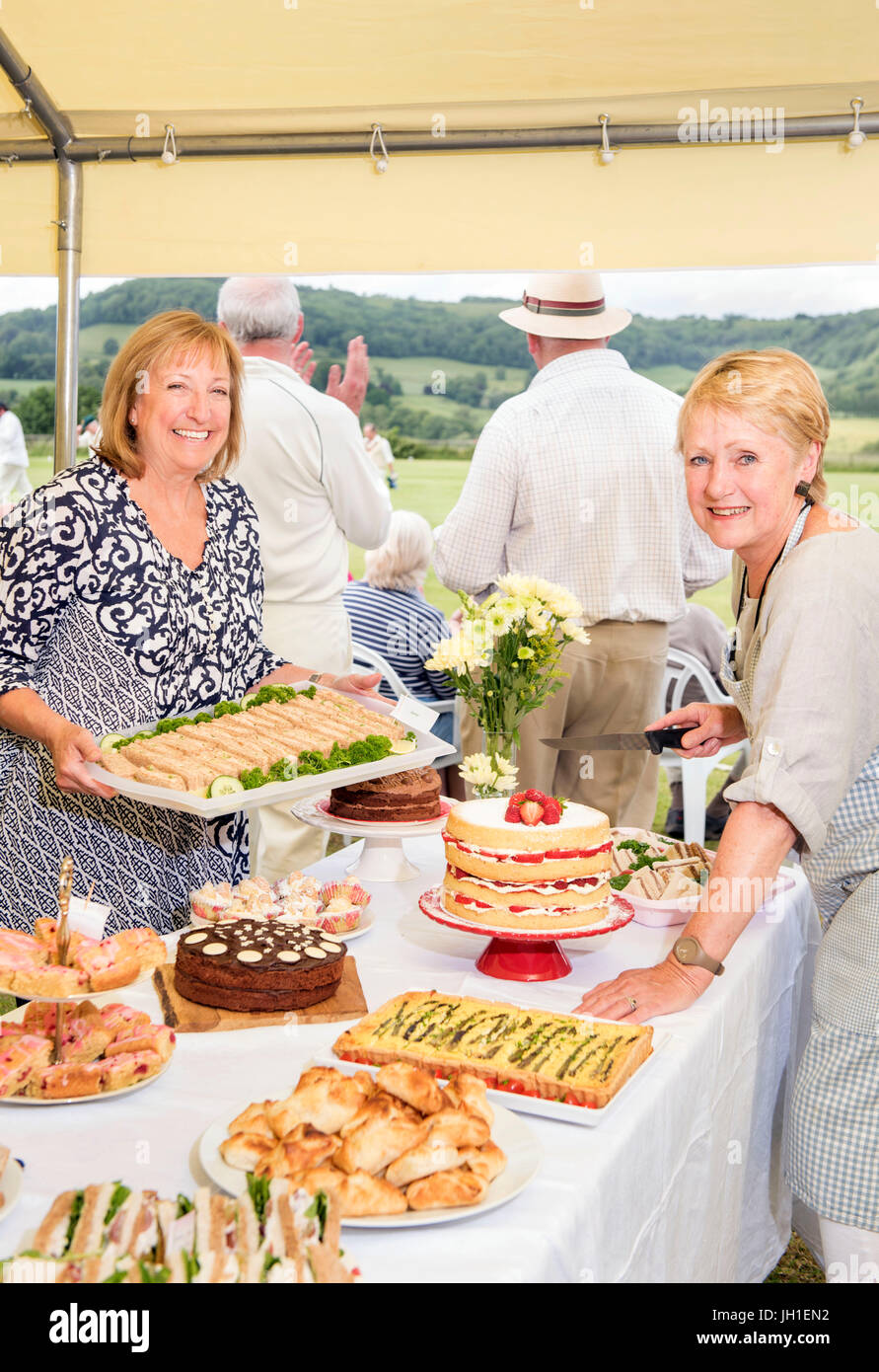 A classic cricket tea at North Nibley Cricket Club, Gloucestershire, UK ...