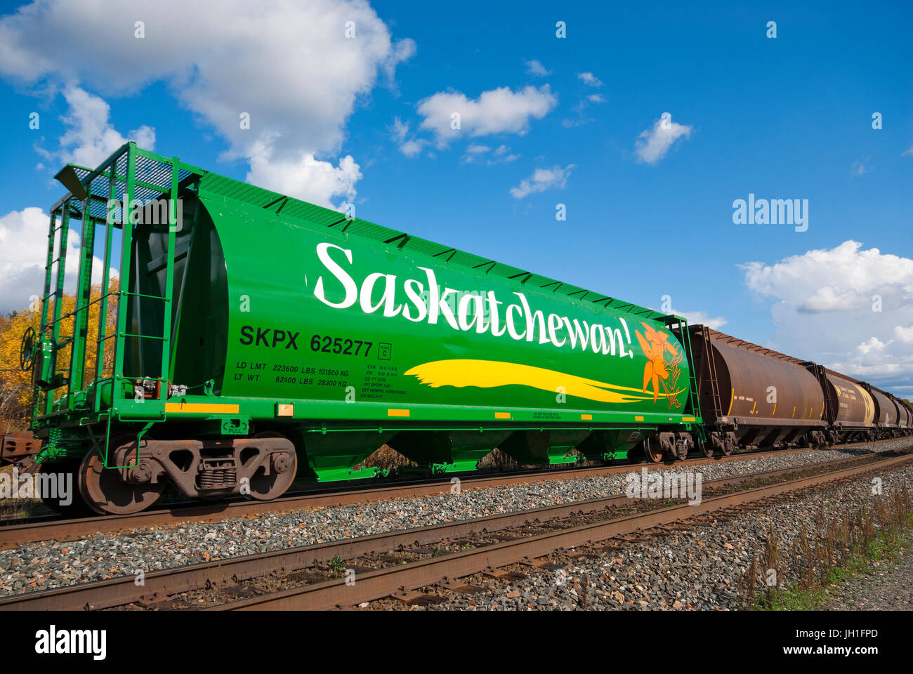 Grain cars of freight train, Manitoba, Canada Stock Photo - Alamy