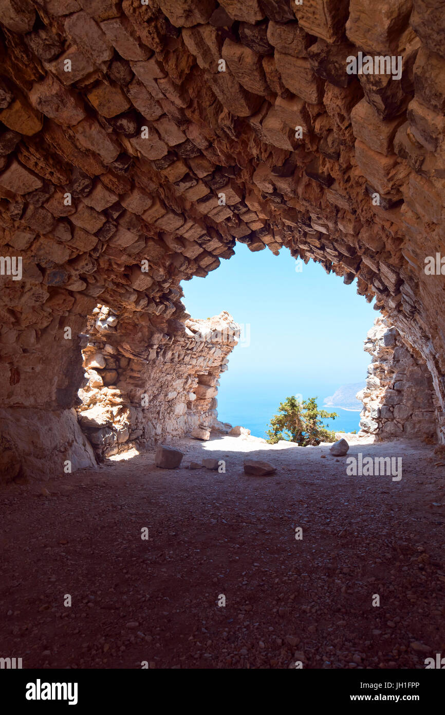 Rhodes, Greece, Monolithos castle overlooking the Mediterranean sea ...