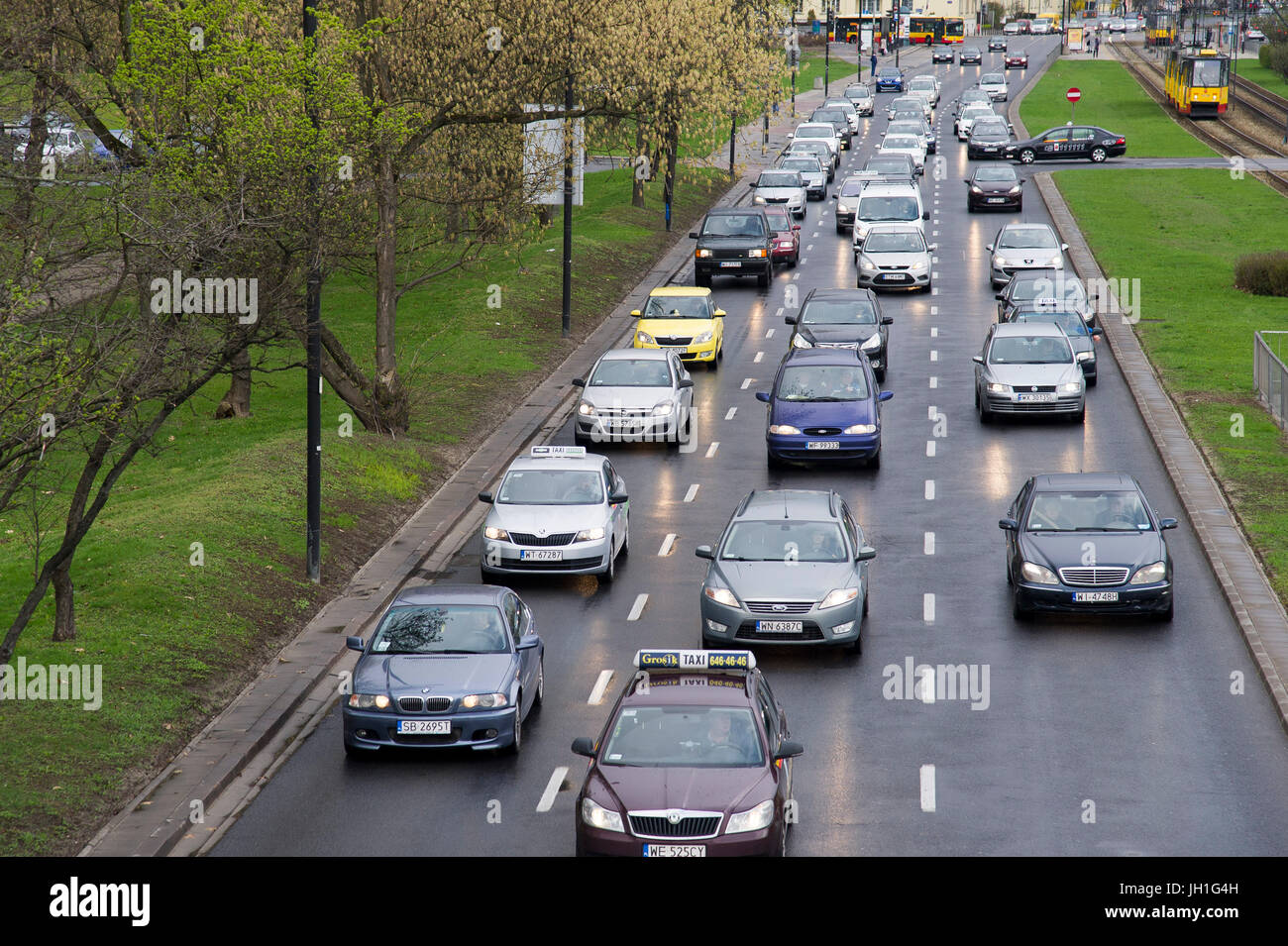 Traffic jam on Independence Avenue in Warsaw, Poland. 6 April 2017 ...
