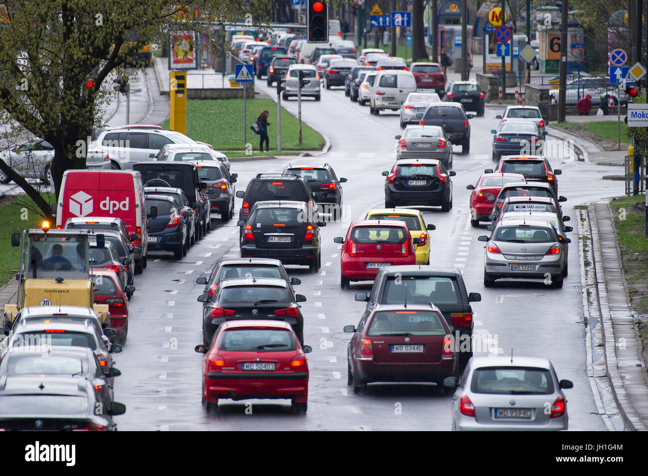 Traffic jam on Independence Avenue in Warsaw, Poland. 6 April 2017 ...