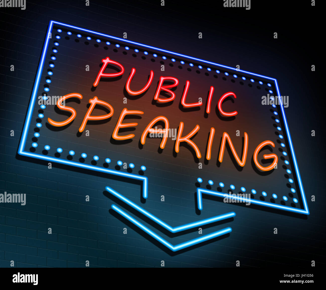 3d Illustration depicting an illuminated neon sign with a public ...