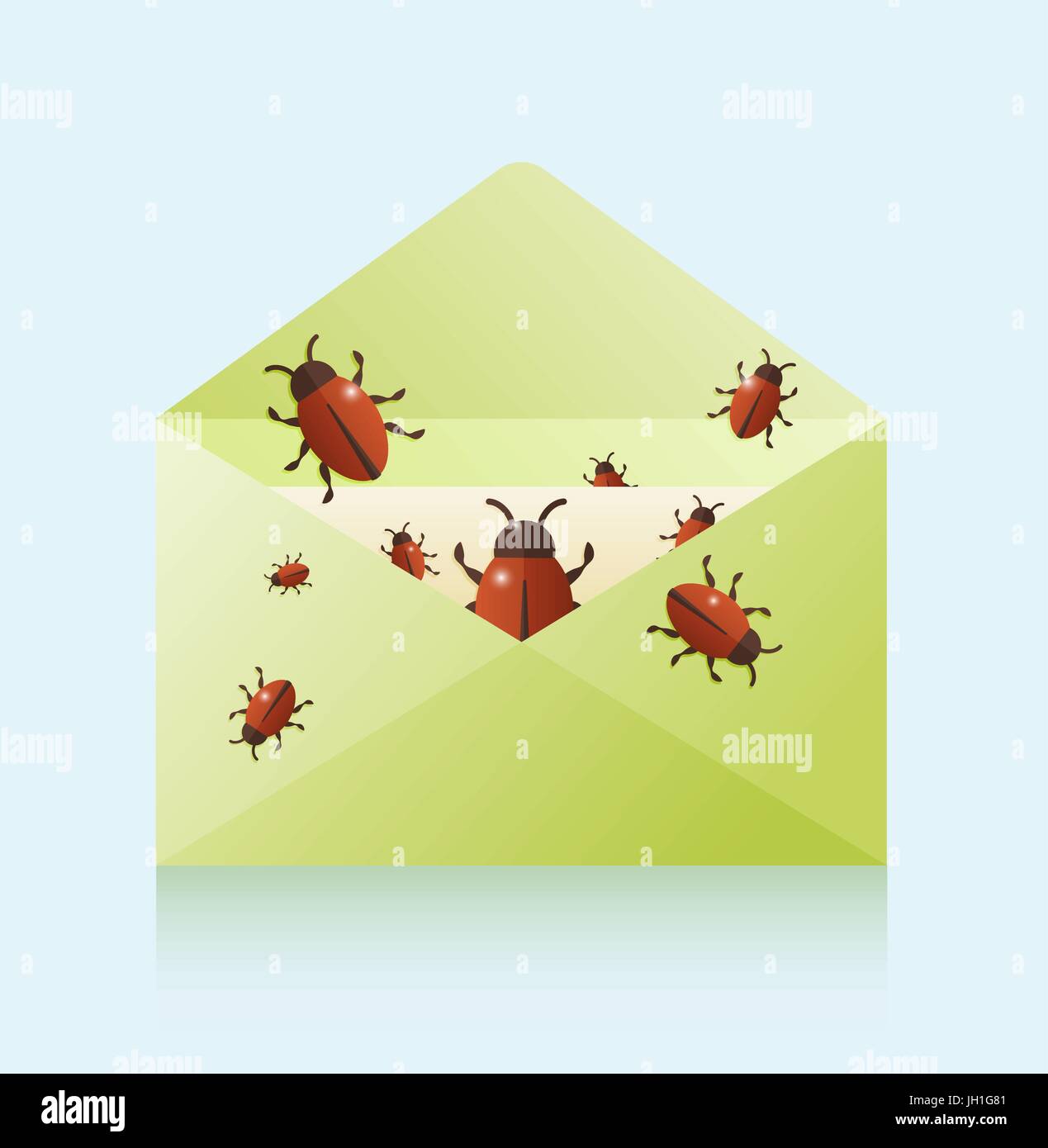 Bugs comes out of the envelope. Flat vector illustration of email ...