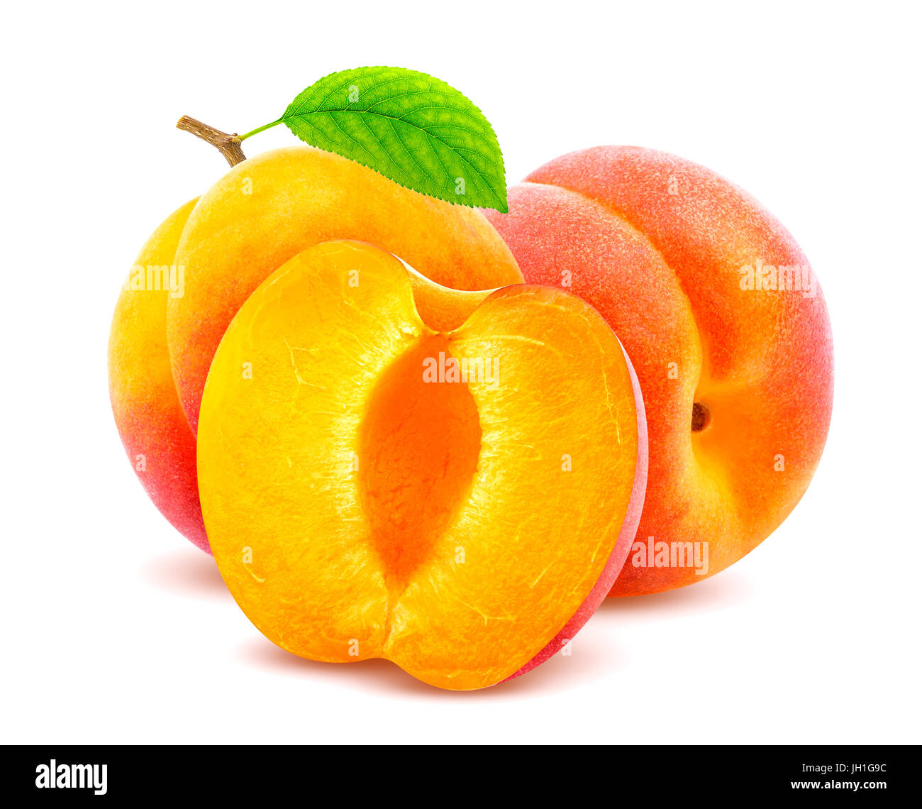 Apricot isolated. Group of apricots with leaves isolated on white ...