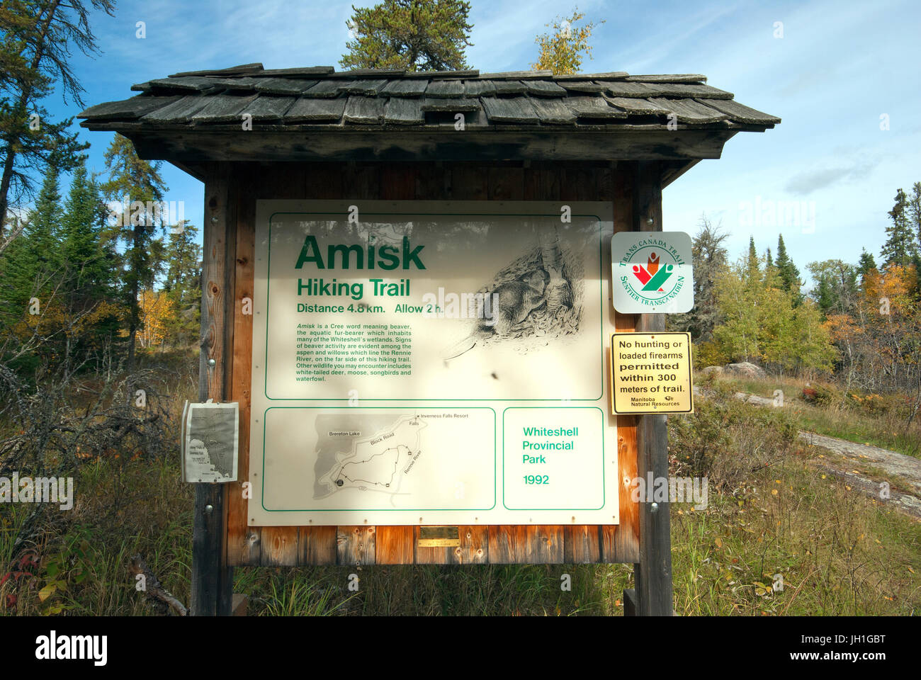 Information sign at the start of Amisk Trail (included in the Trans ...